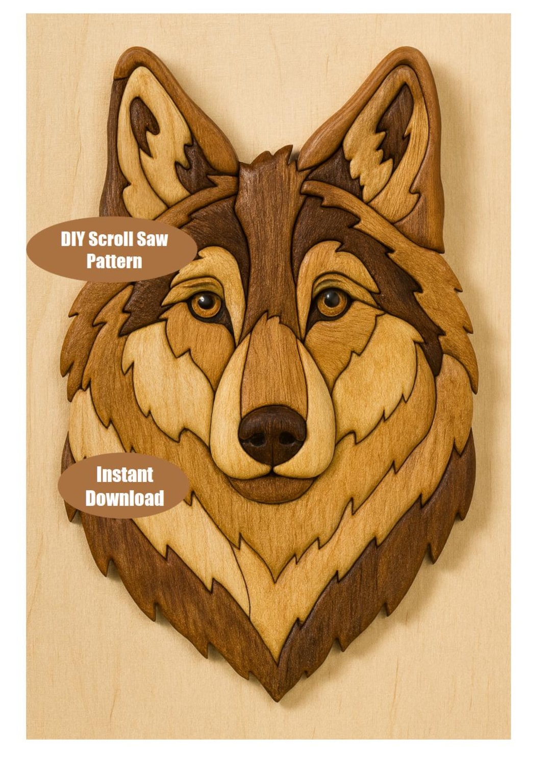 Wild Wolf Intarsia Pattern – Animal Scroll Saw PDF Plan | Wolf Intarsia ...