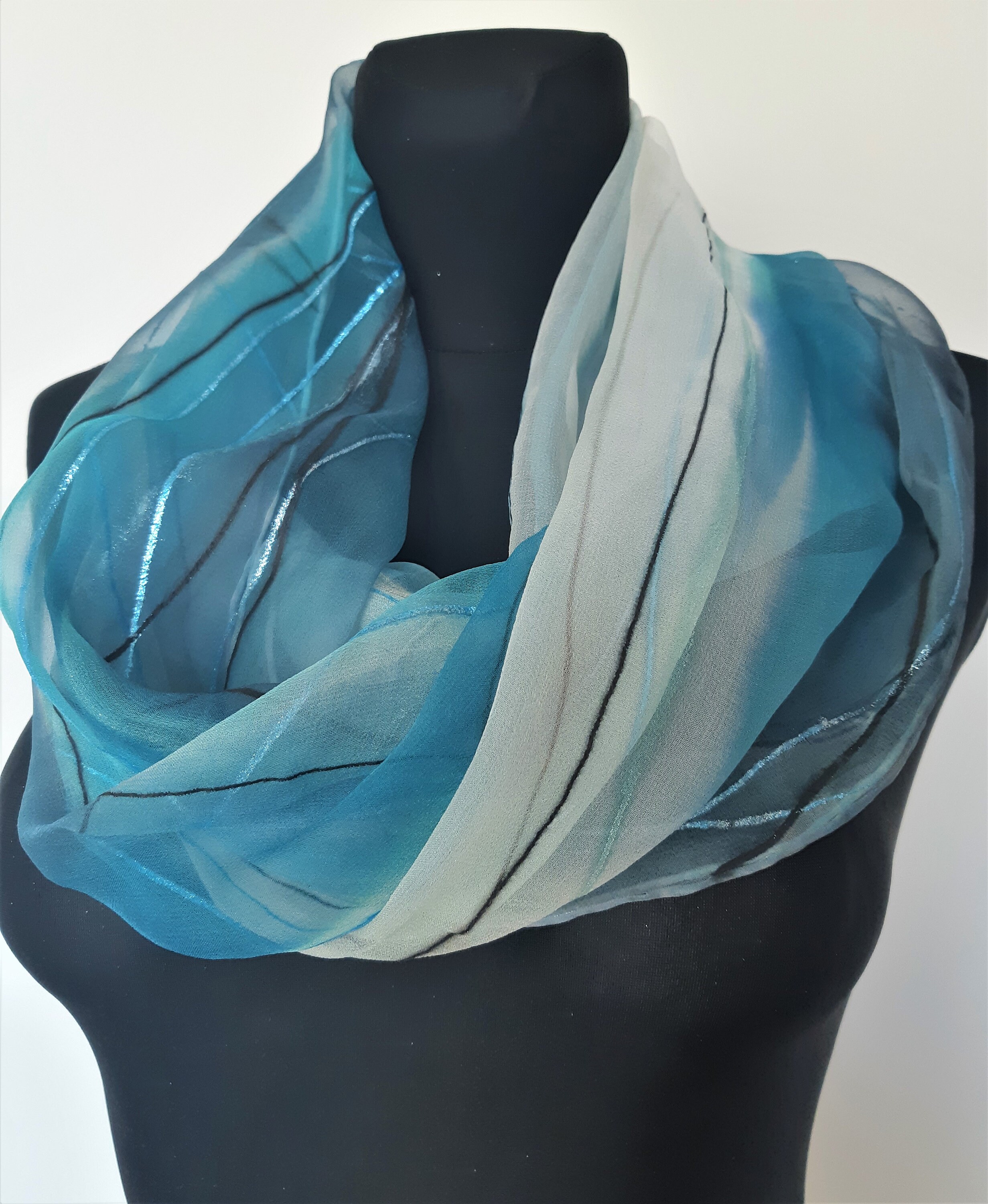 Tender Ligth Blue Silk Scarf. Hand Painted Transparent Silk - Etsy