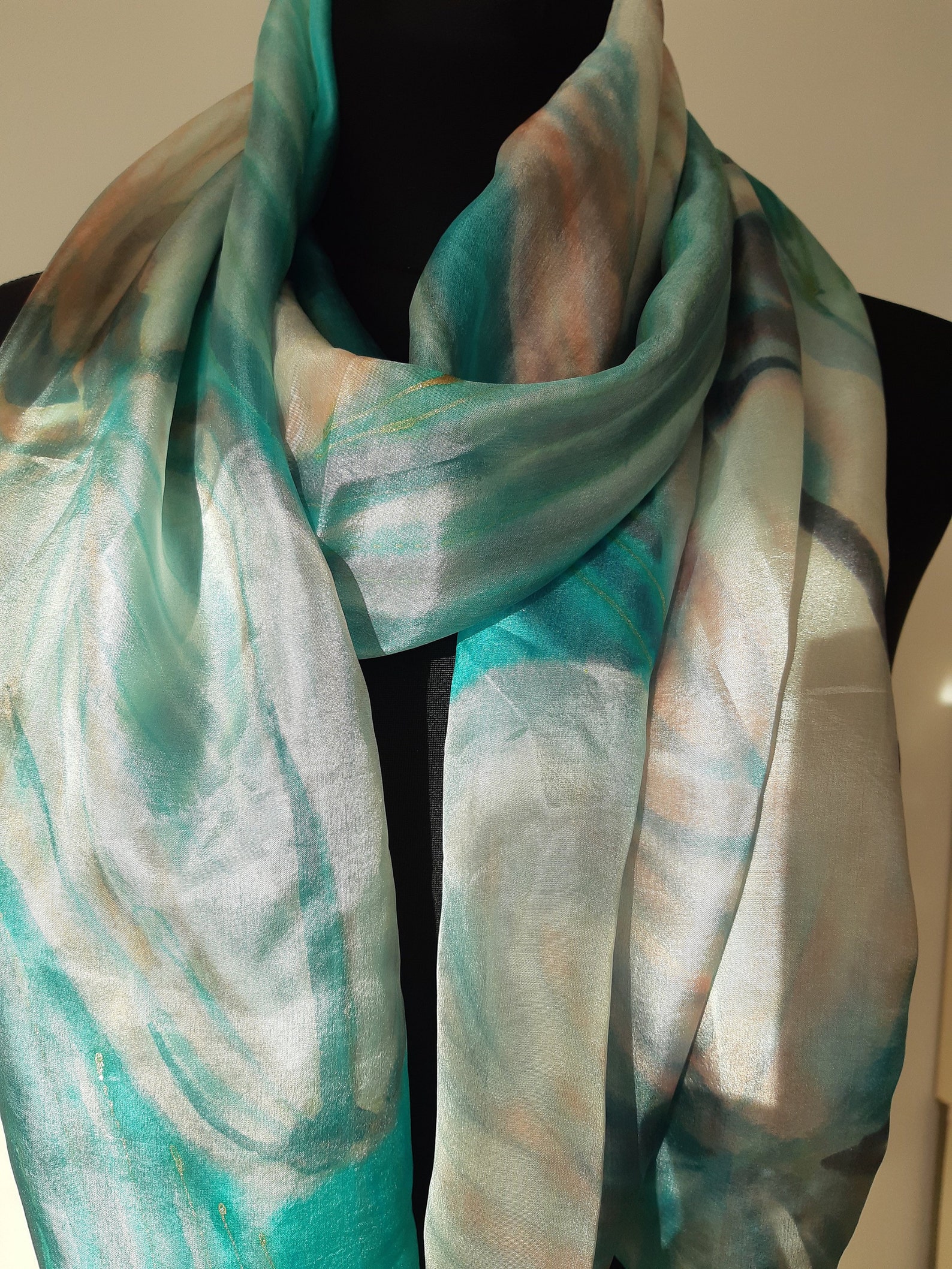 Tulips Hand Painted Silk Scarf/ Wall Hanging. Grey Mint Green - Etsy