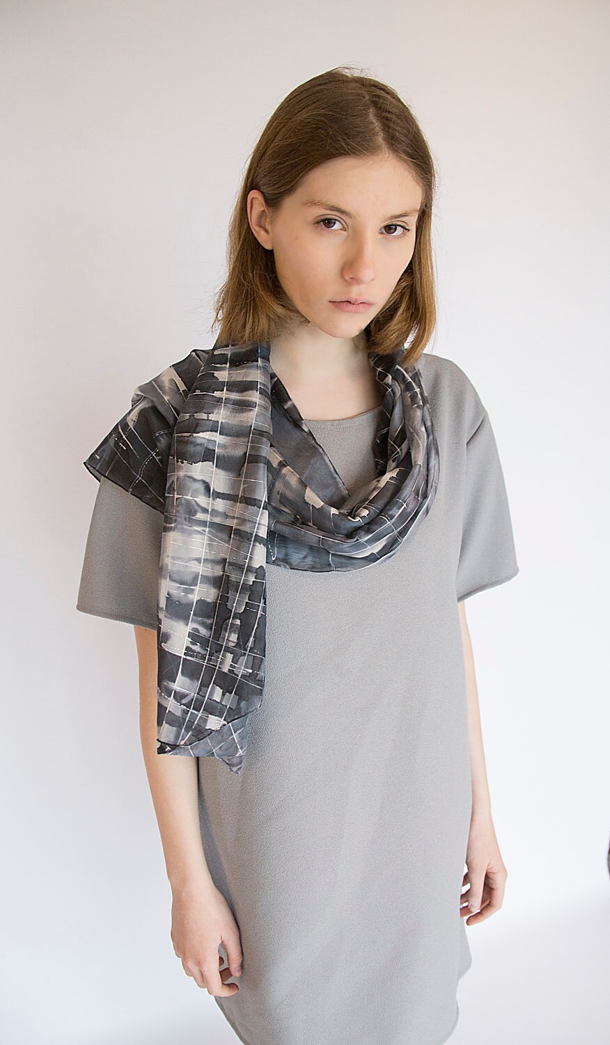 Black and White Shades of Grey Art Silk Scarf. Elegant Hand Painted ...