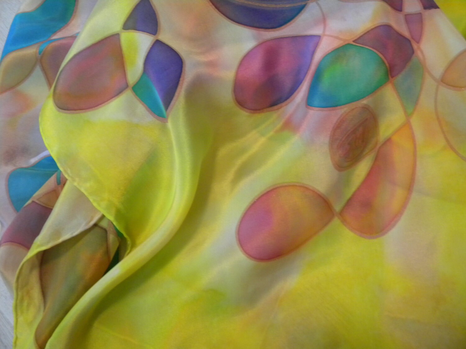 Multicolored Abstract Yellow Artists Scarf. Warm Yellow Some Cyan Blue ...