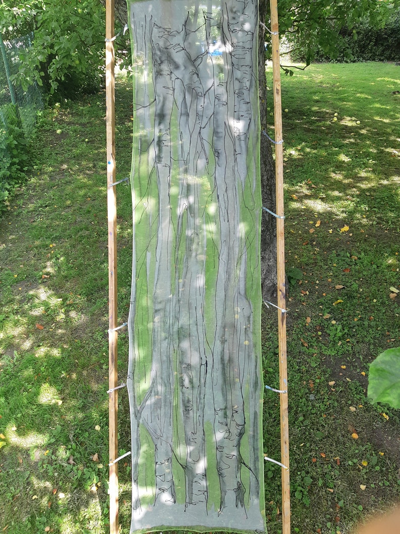 Art Silk Scarf. Forest Scarf. Trees, Mushrooms, Toadstools, Ladybugs ...