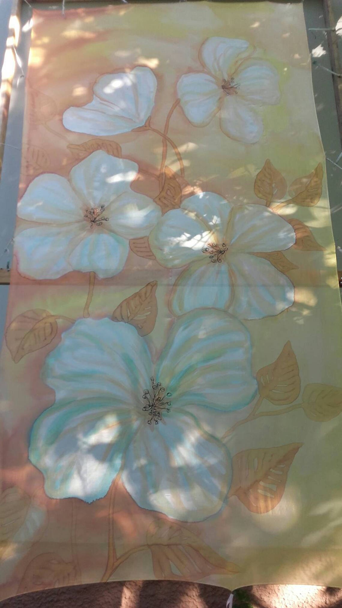 Silk Shawl/ Silk Wrap/ Wall Hanging, Painted on 100% Silk. Peru, Sandy ...