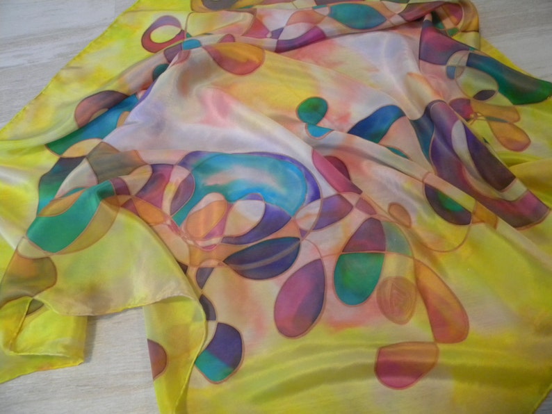 Multicolored Abstract Yellow Artists Scarf. Warm Yellow Some Cyan Blue ...