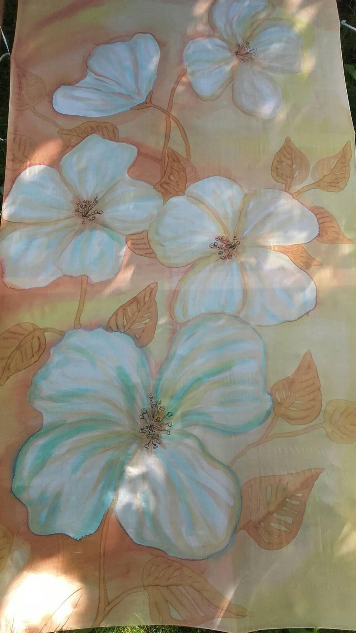 Silk Shawl/ Silk Wrap/ Wall Hanging, Painted on 100% Silk. Peru, Sandy ...