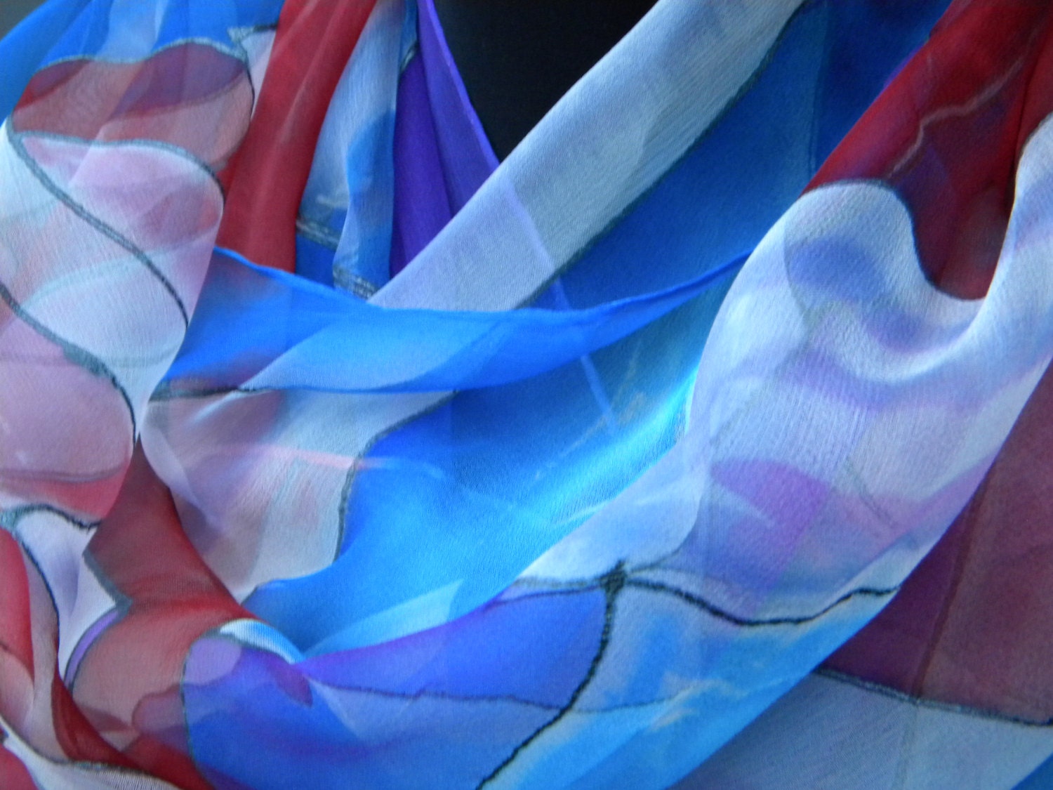 Blue Red White Tricolore Scarf. Hand Painted Abstract Chiffon - Etsy