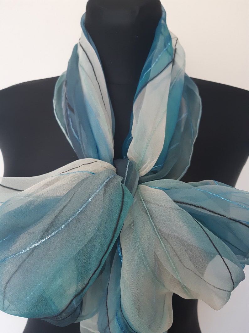 Tender Ligth Blue Silk Scarf. Hand Painted Transparent Silk | Etsy