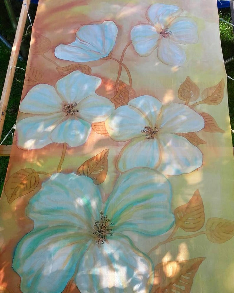 Silk Shawl/ Silk Wrap/ Wall Hanging, Painted on 100% Silk. Peru, Sandy ...