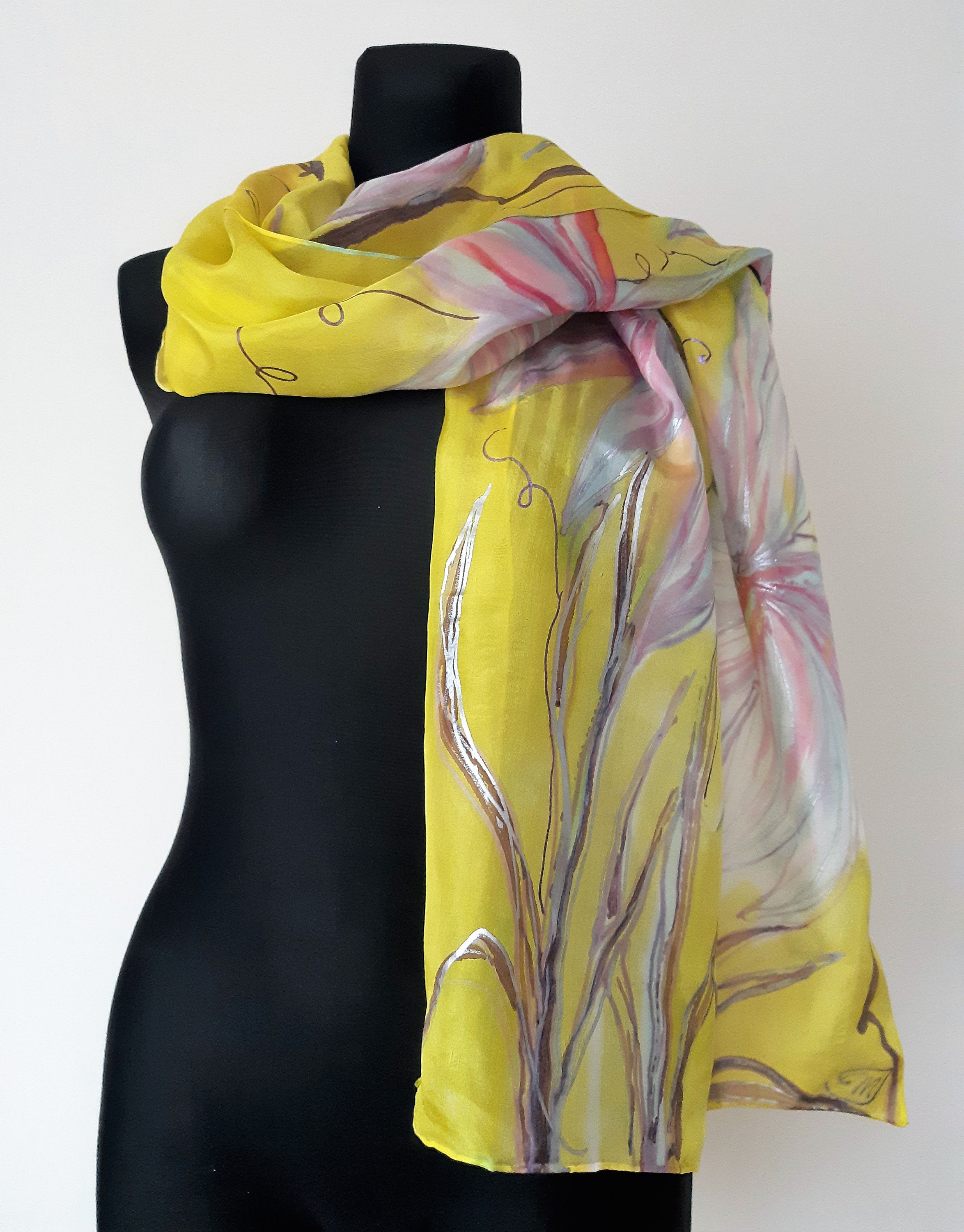 Custom Floral Hand Painted Silk Scarf in Your Colors, Based on Your ...