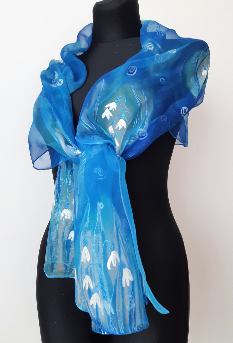 Snowdrops Blue Scarf Hand Painted Silk Scarf. Blue - Etsy