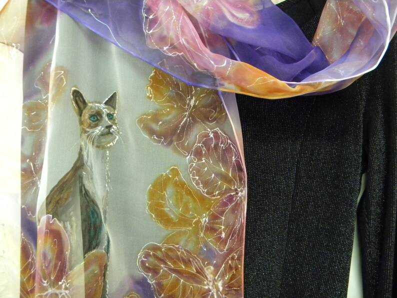 Custom Cat Portrait Scarf: Hand-painted Silk Art, Made to Order - Etsy