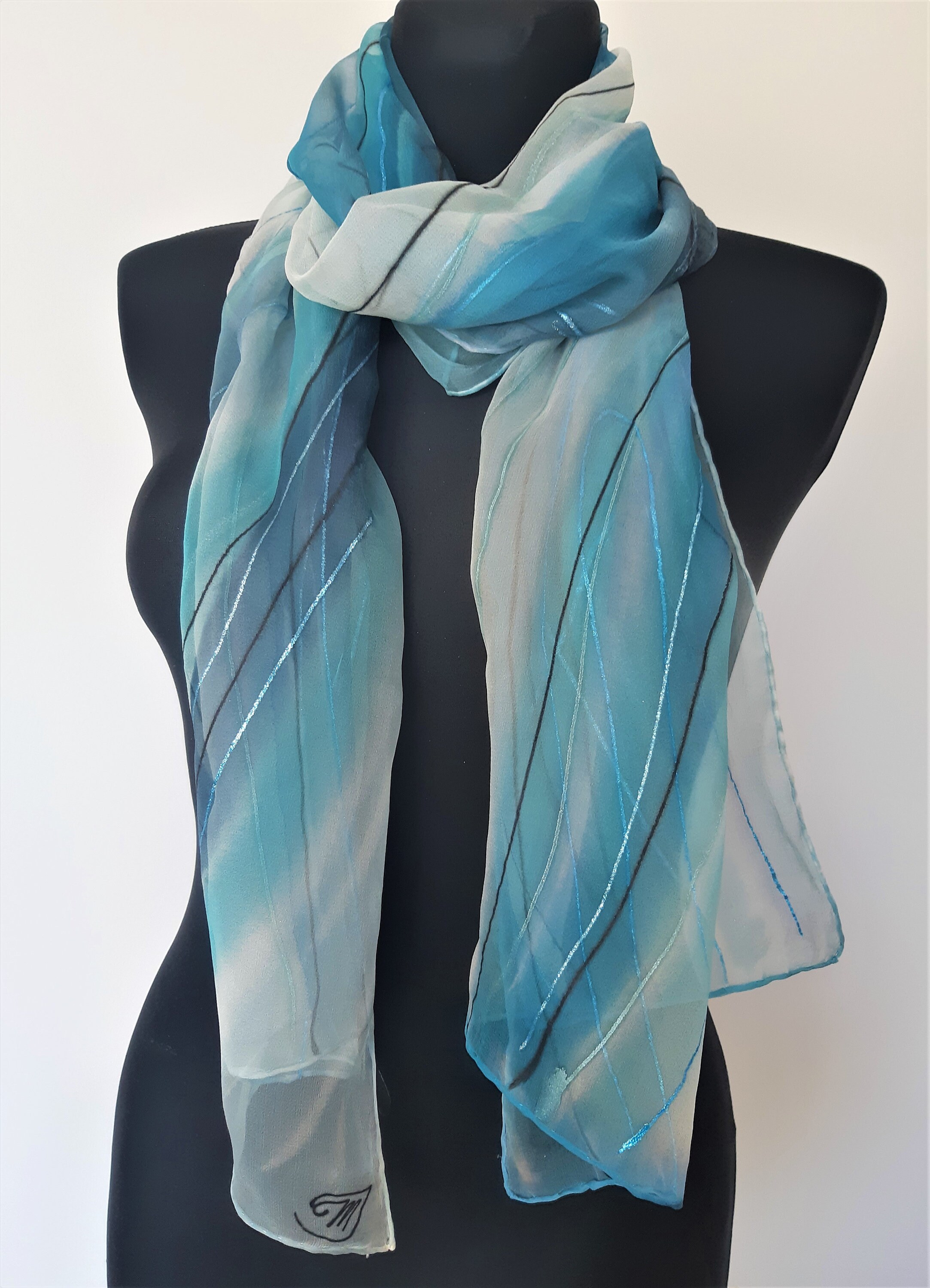 Tender Ligth Blue Silk Scarf. Hand Painted Transparent Silk - Etsy