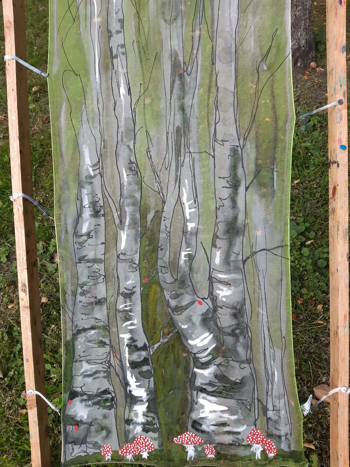 Art Silk Scarf. Forest Scarf. Trees Mushrooms Toadstools | Etsy