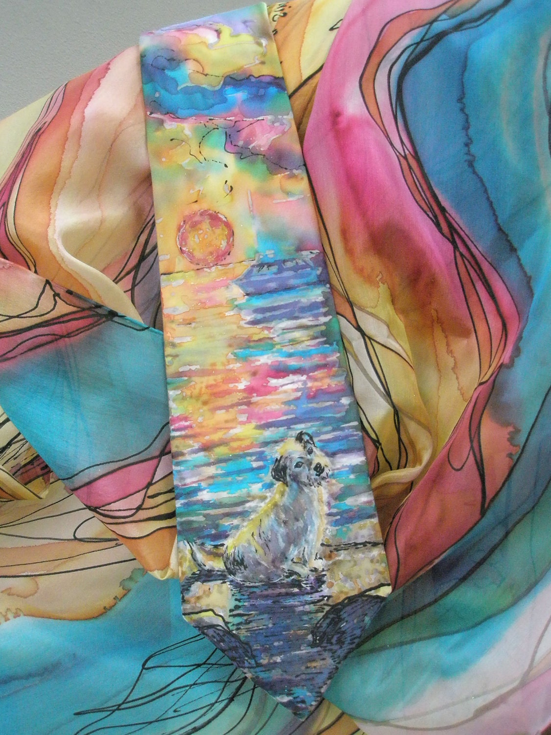 Custom Silk Set: Hand Painted Silktie and Matching Silk Scarf - Etsy
