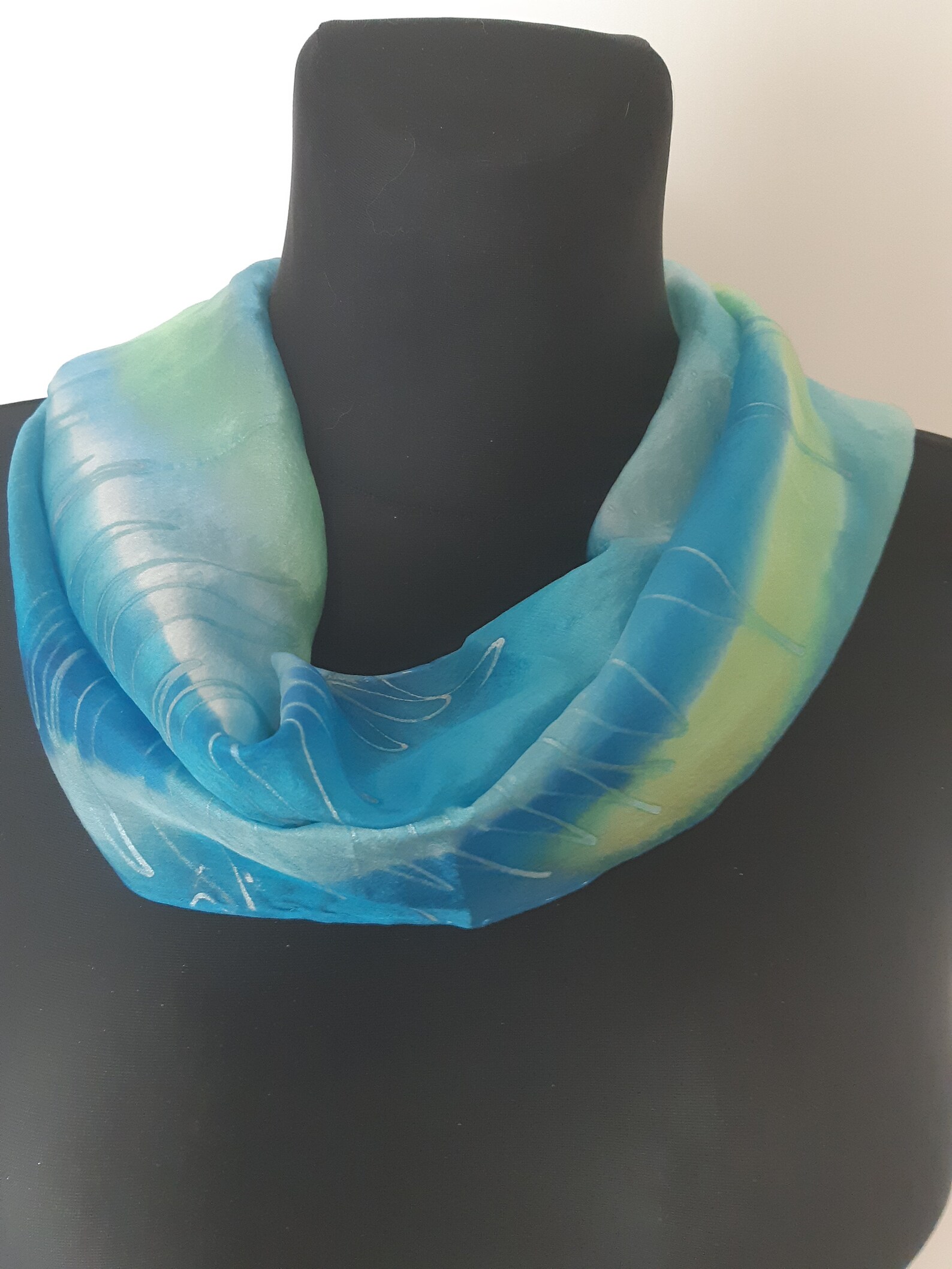 Light Blue Yellow Handpainted Silkscarf, Abstract Silk Scarf. OOAK ...