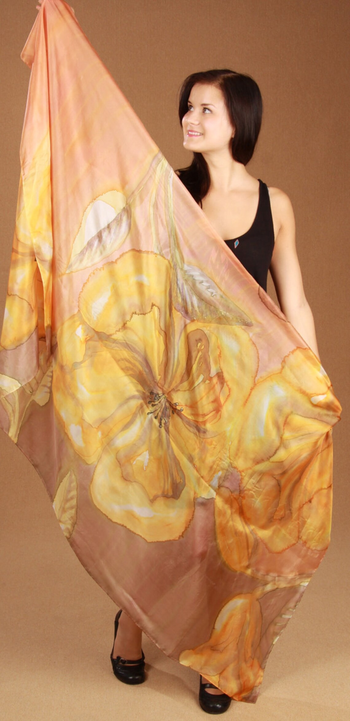 Silk Shawl/ Silk Wrap/ Wall Hanging, Painted on 100% Silk. Peru, Sandy ...