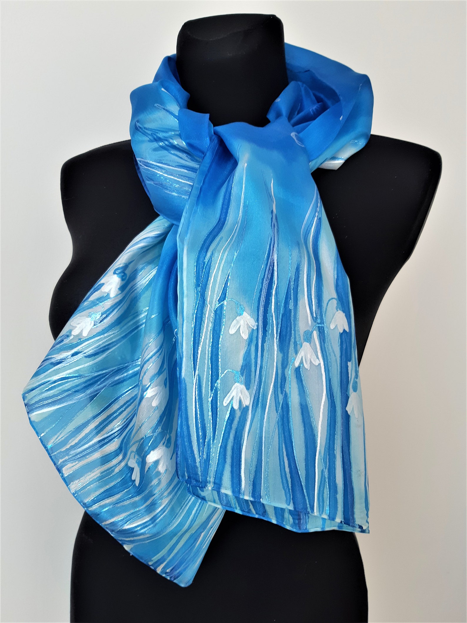 Snowdrops Blue Scarf Hand Painted Silk Scarf. Blue - Etsy