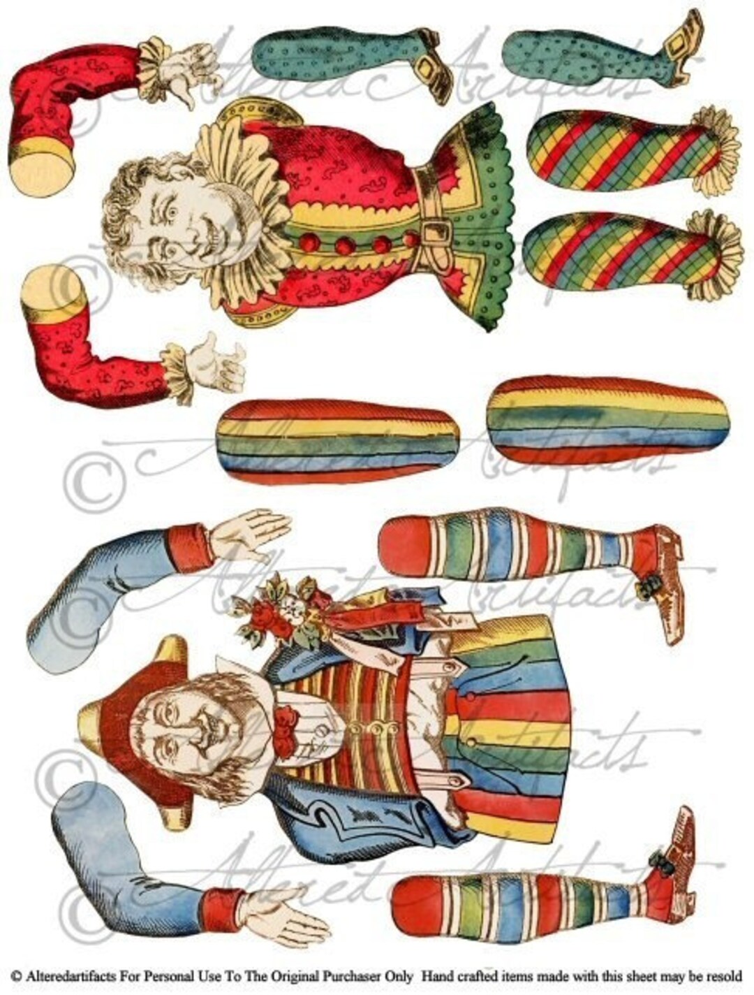 Printable Vintage Paper Puppet Antique Puppet Articulated Clown Puppet ...