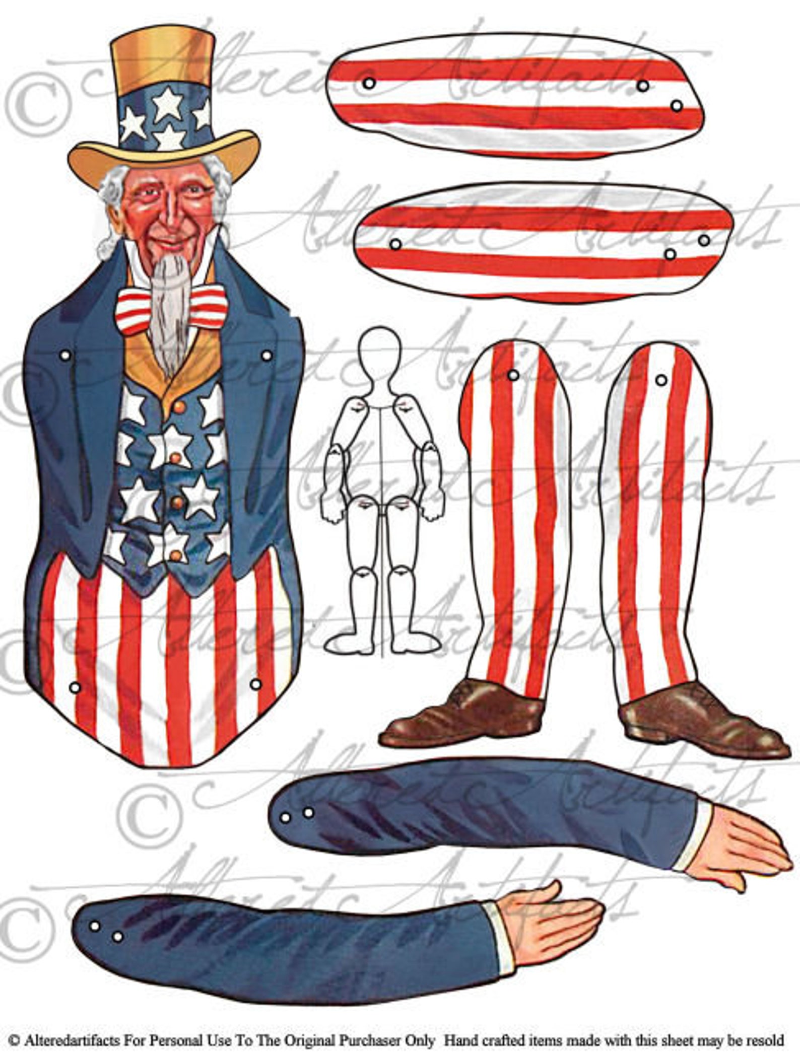 Uncle Sam Printable Vintage Paper Puppet Articulated Jumping - Etsy