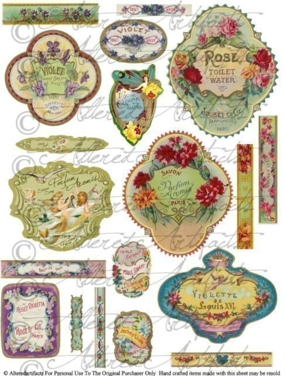 Printable Vintage French Perfume Labels Digital Bottle Labels Printable ...