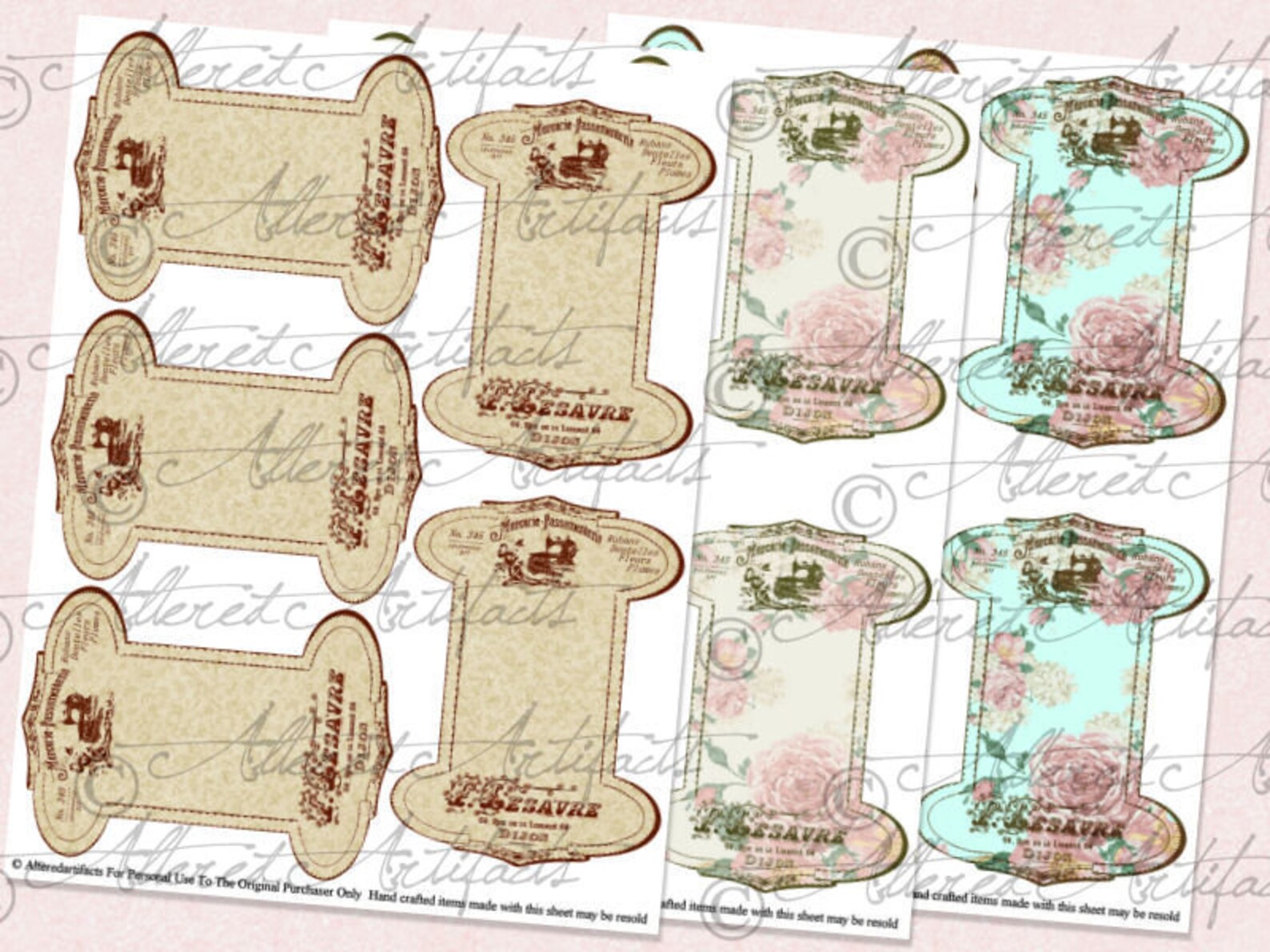 Printable Spools Three Sheets Vintage French Lace or Ribbon - Etsy
