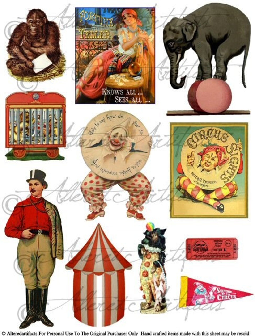 Printable Clowns Clip Art Vintage Circus Performers Paper Doll Scrap ...