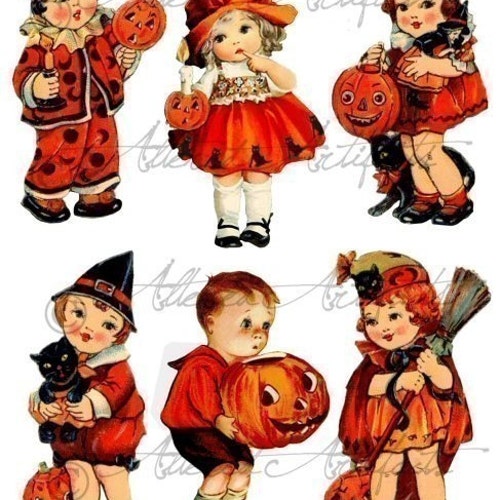 Printable Retro Halloween Clip Art Vintage Scraps Ghost Witch - Etsy