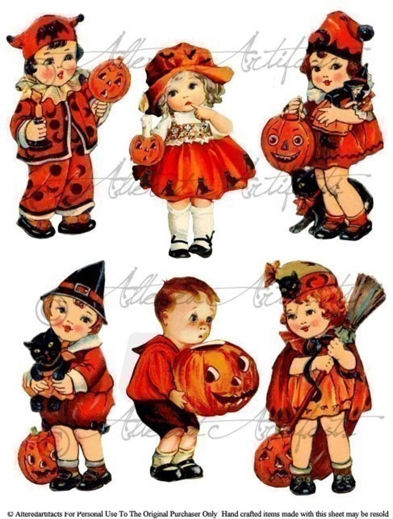 Printable Vintage Halloween Clip Art Trick or Treaters Retro | Etsy