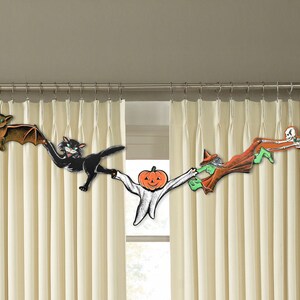 Printable Vintage Halloween Rare Bat Cat Ghost Witch Skeleton Banner ...