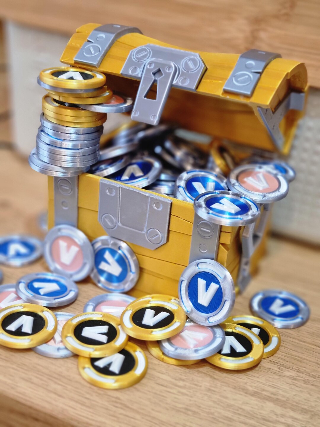 Fortnight Double Sided Shiny V-buck Coin in Blue, Pink, Gold or Glow in ...