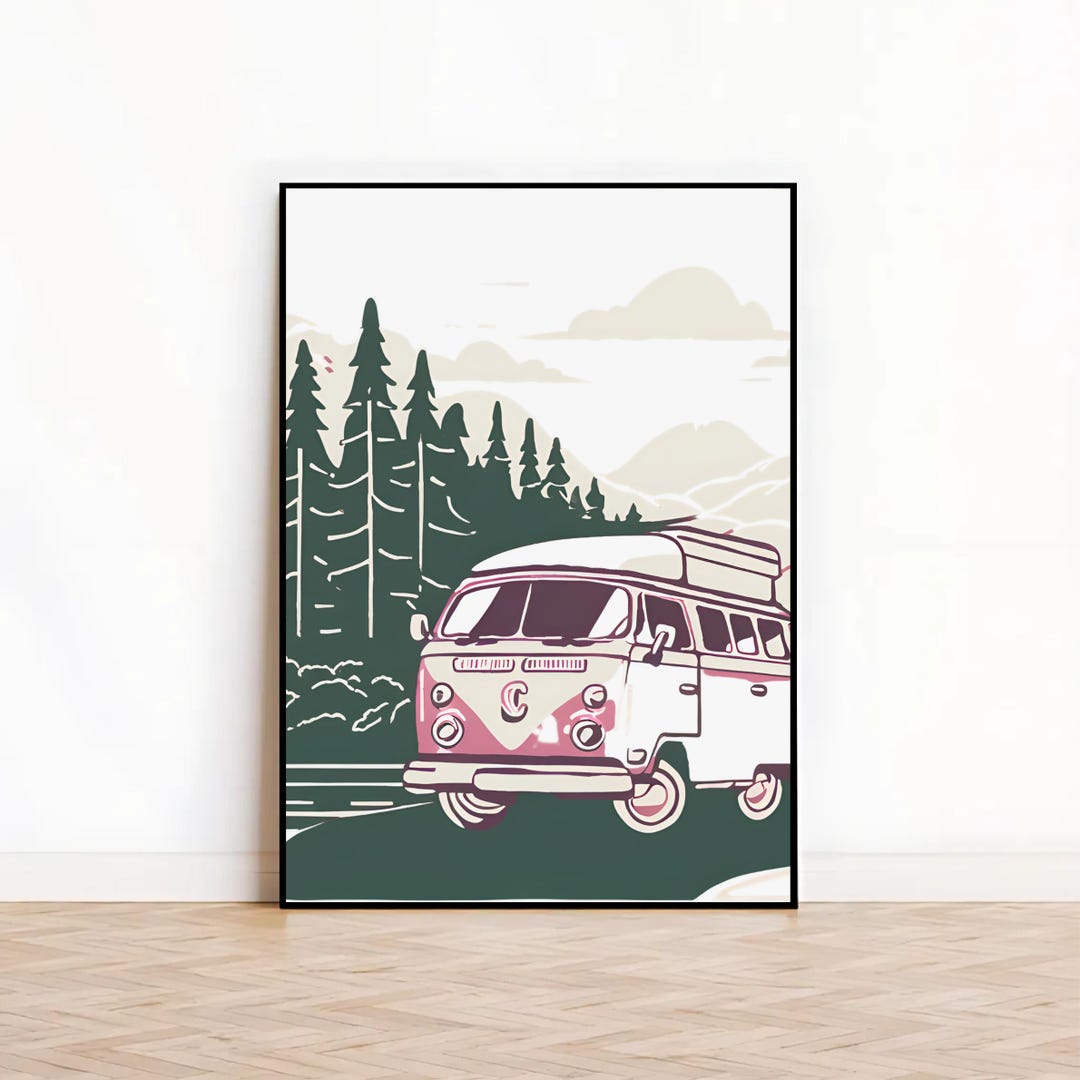 Campervan Poster Emerald Green Pink - Perfect Gift for VW Travellers ...