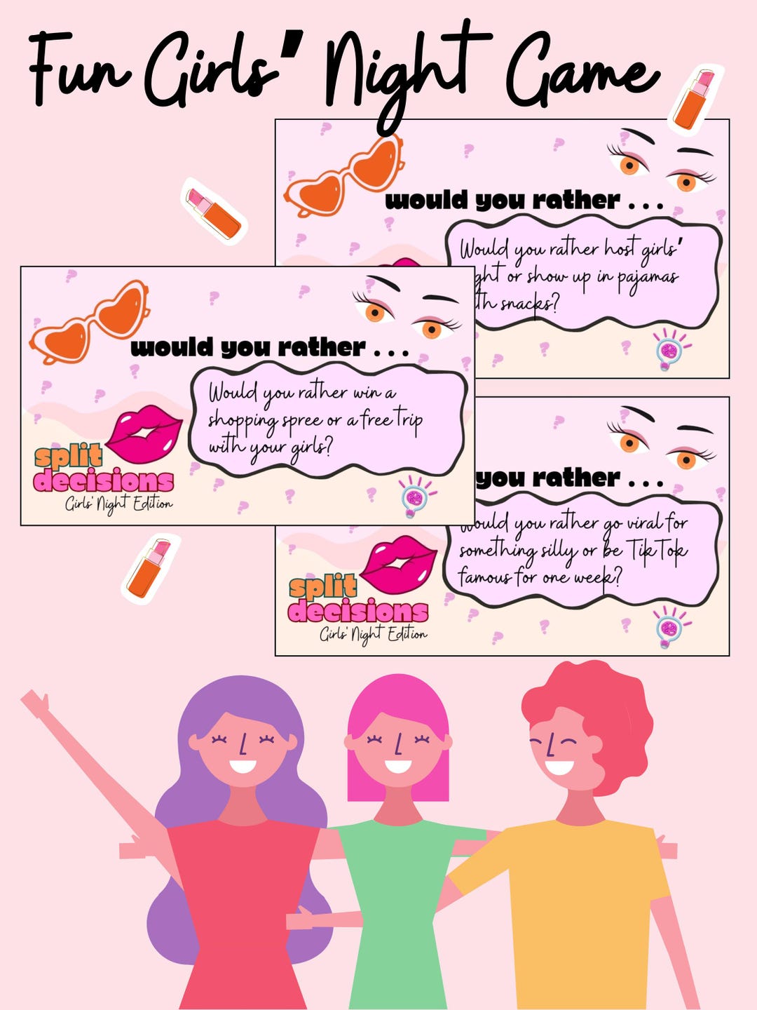 Printable Game for Girls Night Fun Party Activity Card Deck Girls Game ...