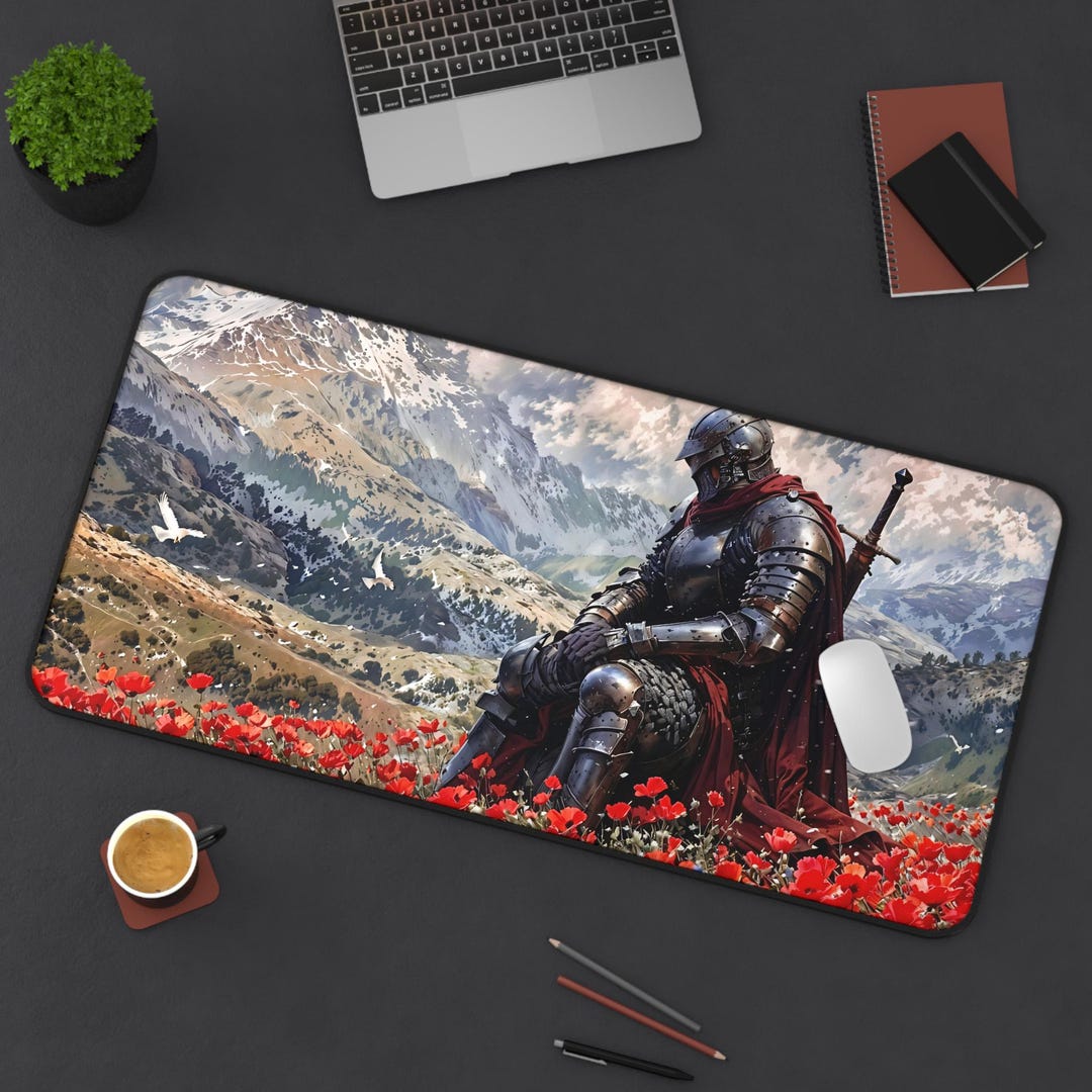 Sad Knight Scenery Mousepad | Medieval Flowers Art Desk Mat | Dark ...