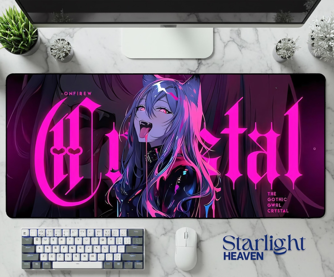 Cute Anime Goth Girl Deskmat | Pink Kawaii Mouse Pad | Gothic Aesthetic ...