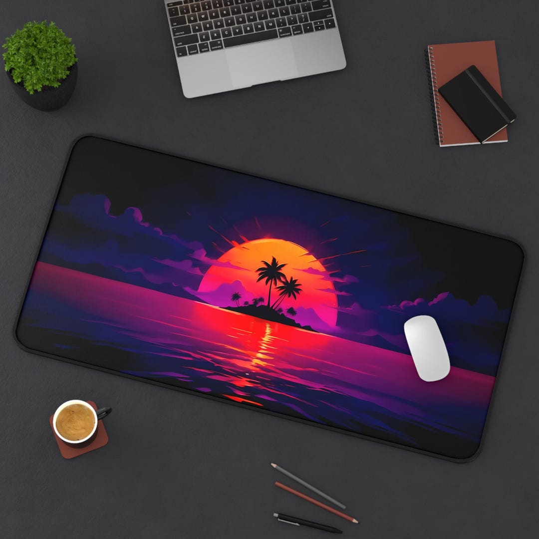 Vaporwave Desk Mat - Aesthetic Gaming Pad, Retro Synth Mousepad, Large ...