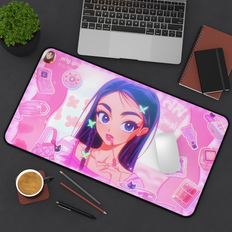 Y2K Kawaii Anime Desk Mat - Cute Girl Gaming Pad, Retro Aesthetic ...