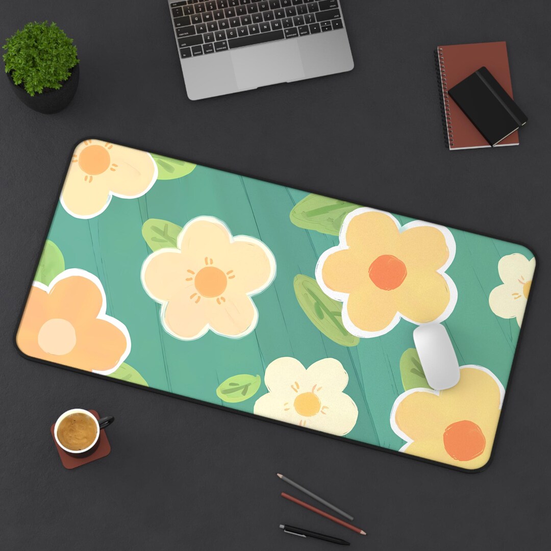 Cute Kawaii Flowers Deskmat - Floral Gaming Mousepad, Aesthetic PC Mat ...