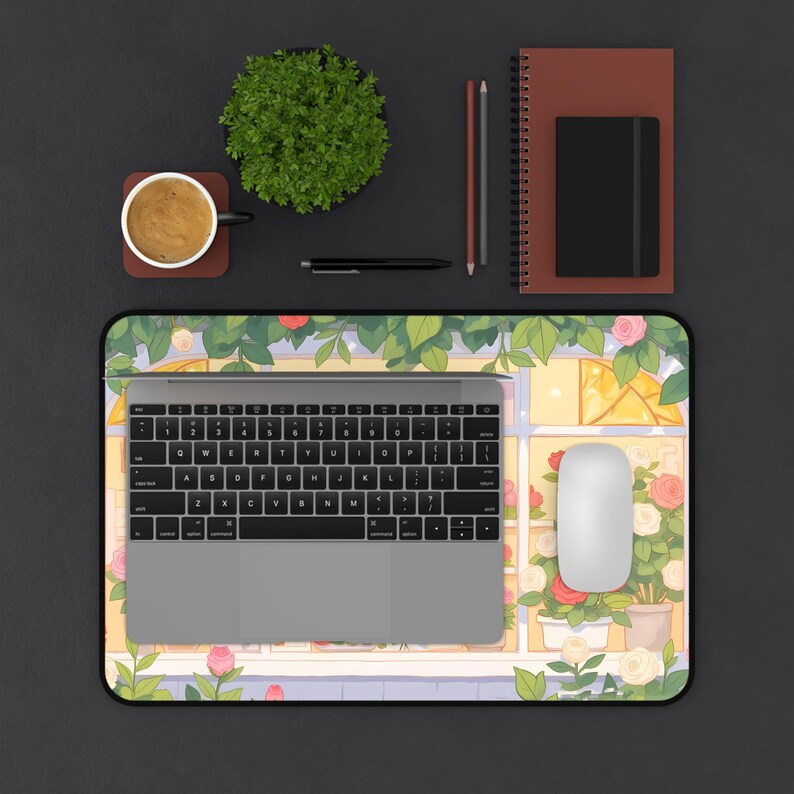 Cute Kawaii Rabbit Rose Flowers Deskmat - Aesthetic Gaming Mousepad ...