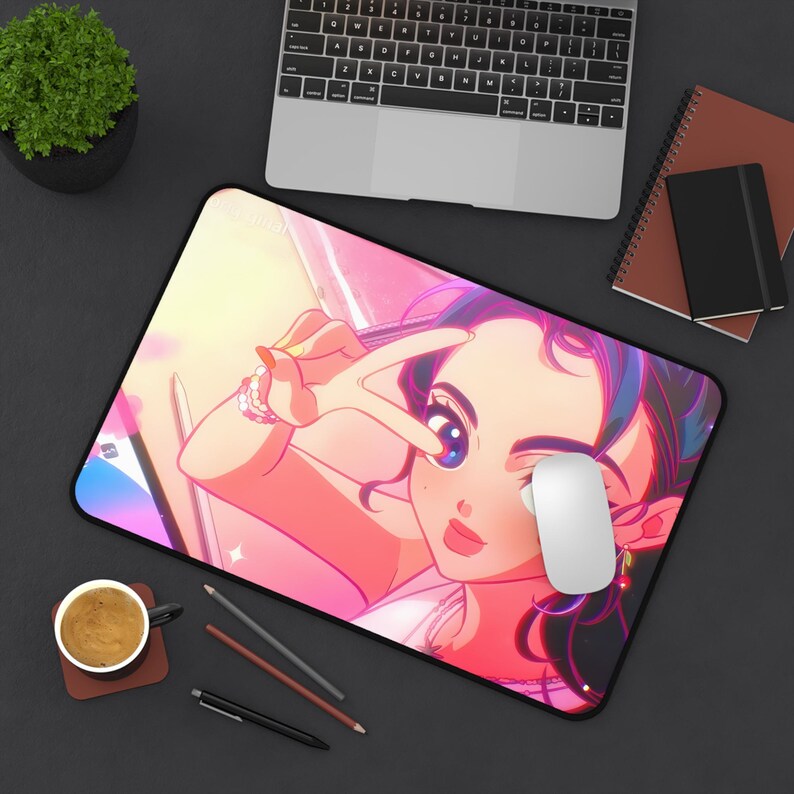 Y2K Kawaii Anime Desk Mat - Cute Girl Gaming Pad, Retro Aesthetic ...