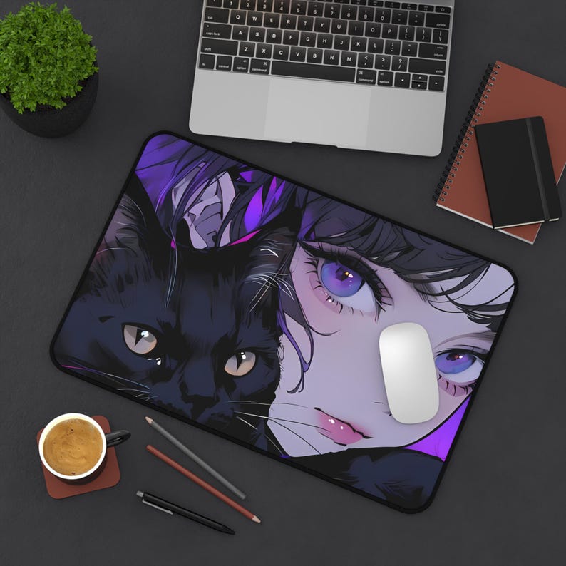 Anime Girl Cat Deskmat | Cute Kawaii Neko Gaming Mousepad | Aesthetic ...