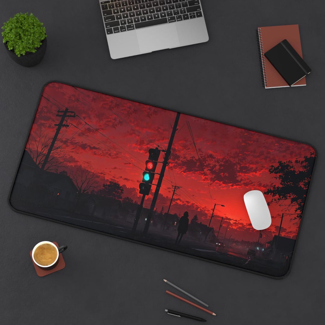 Lofi Red Scenery Mousepad | Aesthetic Desk Mat | Japanese Art Vibes ...
