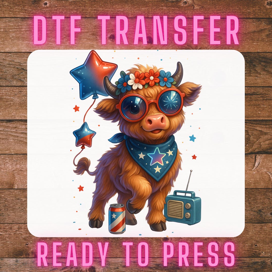 4th July Dtf, Ready to Apply Dtf, Little Cow Dtf, Cute Animal 4 July Dtf, Funny Calf Dtf , Gift ...