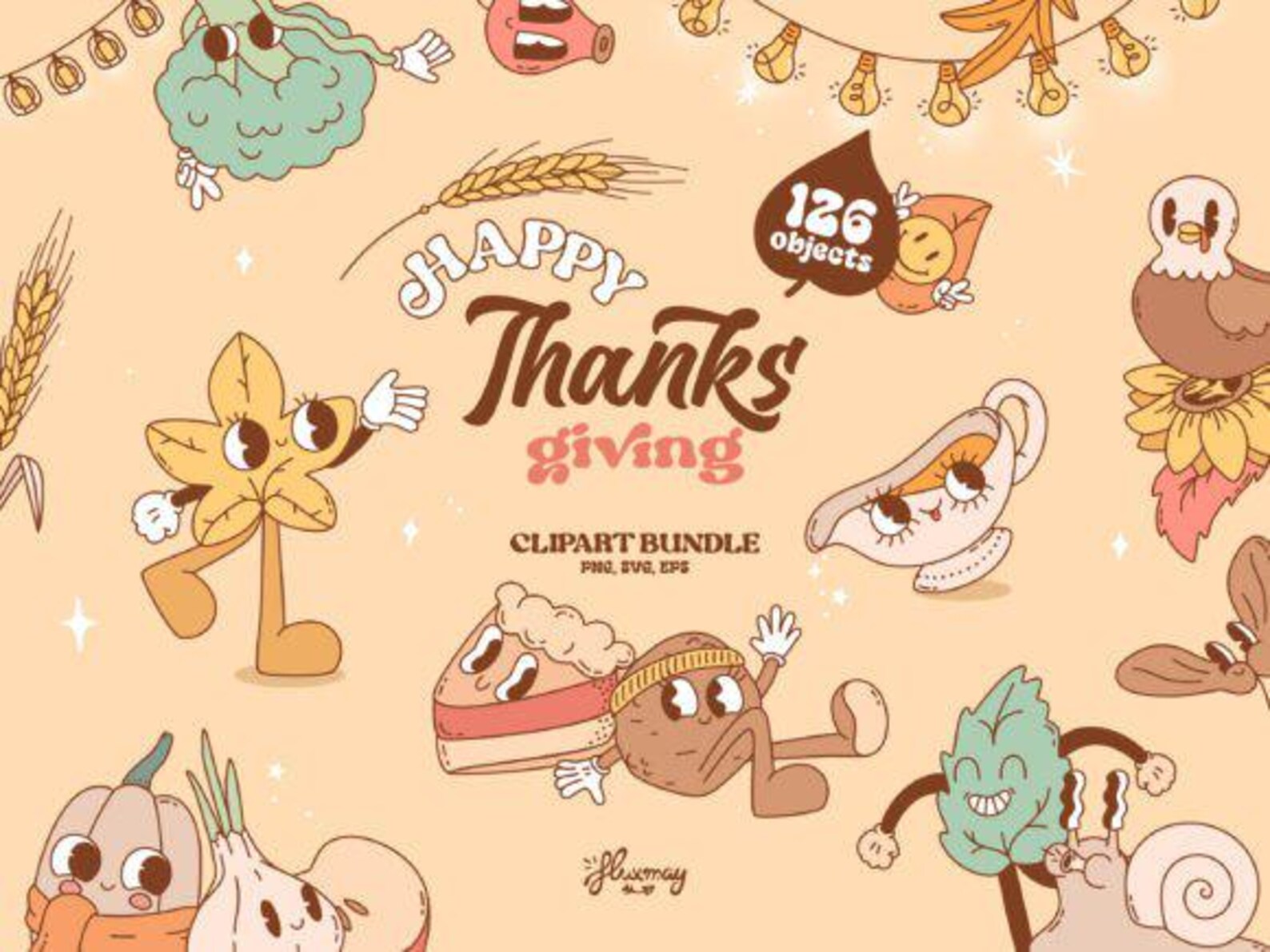 Groovy Retro Thanksgiving Autumn Bundle Clipart Svg Png Eps - Etsy