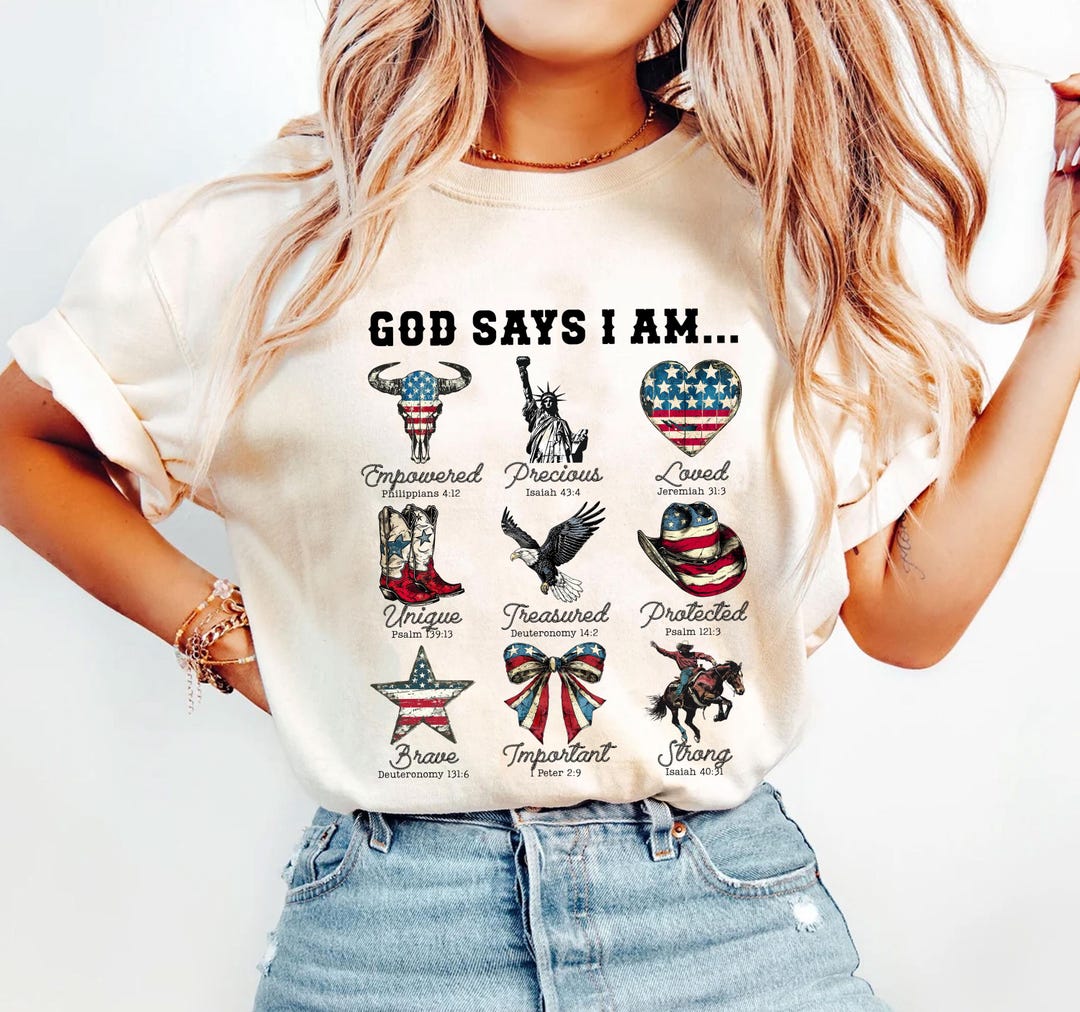 Cowboy God Says I Am Tee Comfort Colors, Coquette Bow 4th of July Tee ...