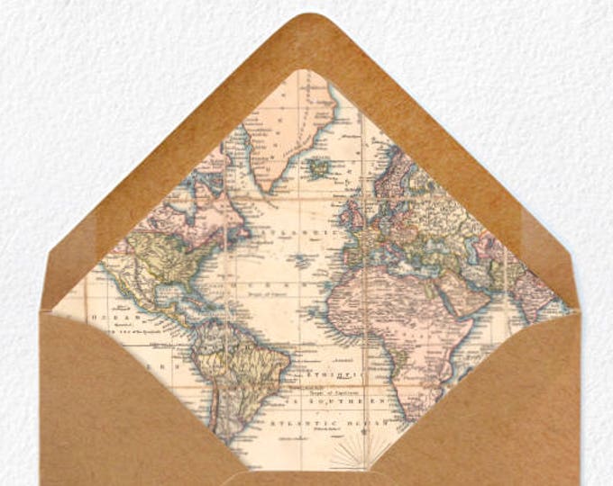 World Map Envelope Liner Envelope PACK OF 25 Select Envelope Size and ...