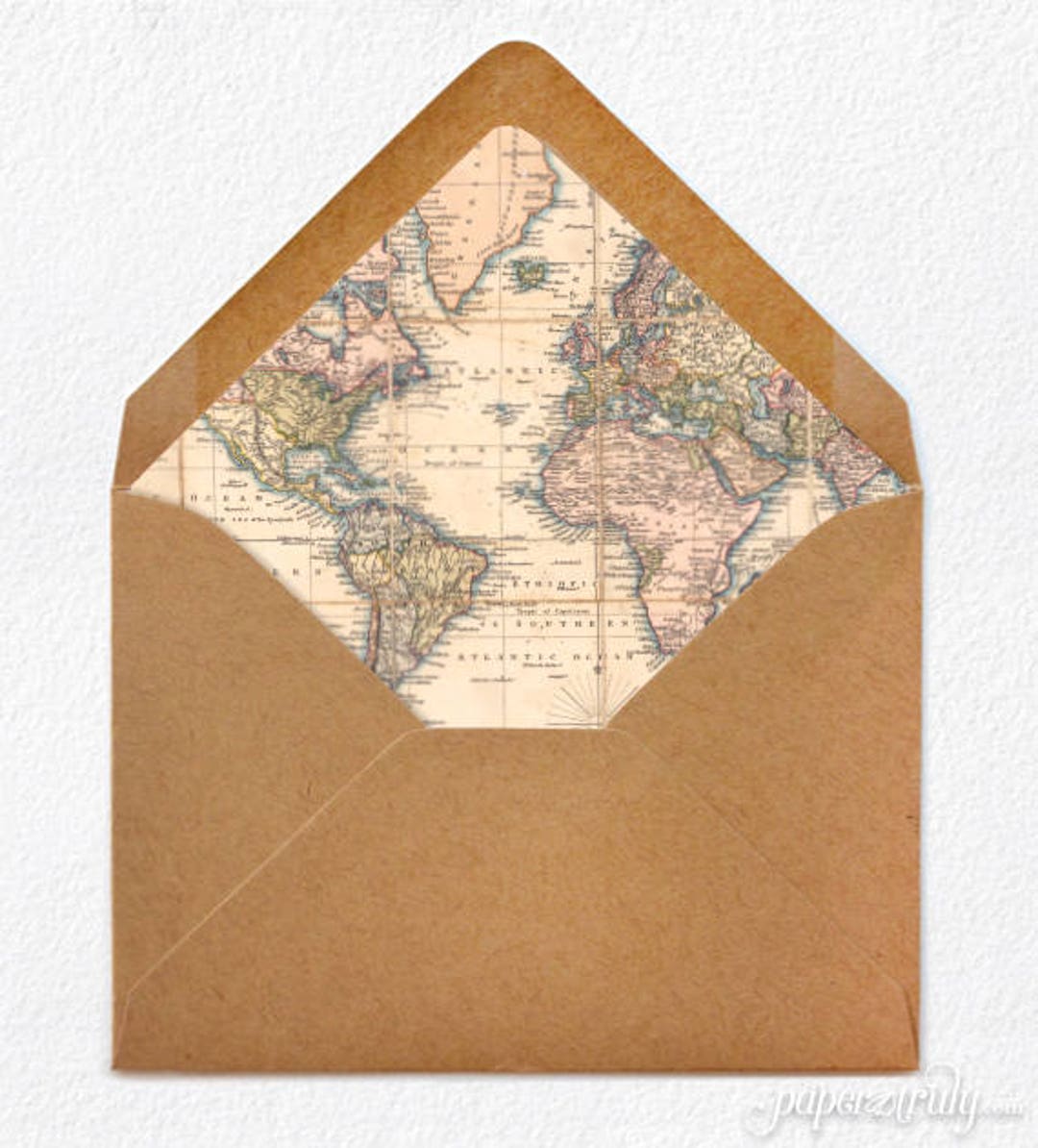 World Map Envelope Liner + Envelope - PACK OF 25 - Select Envelope Size ...