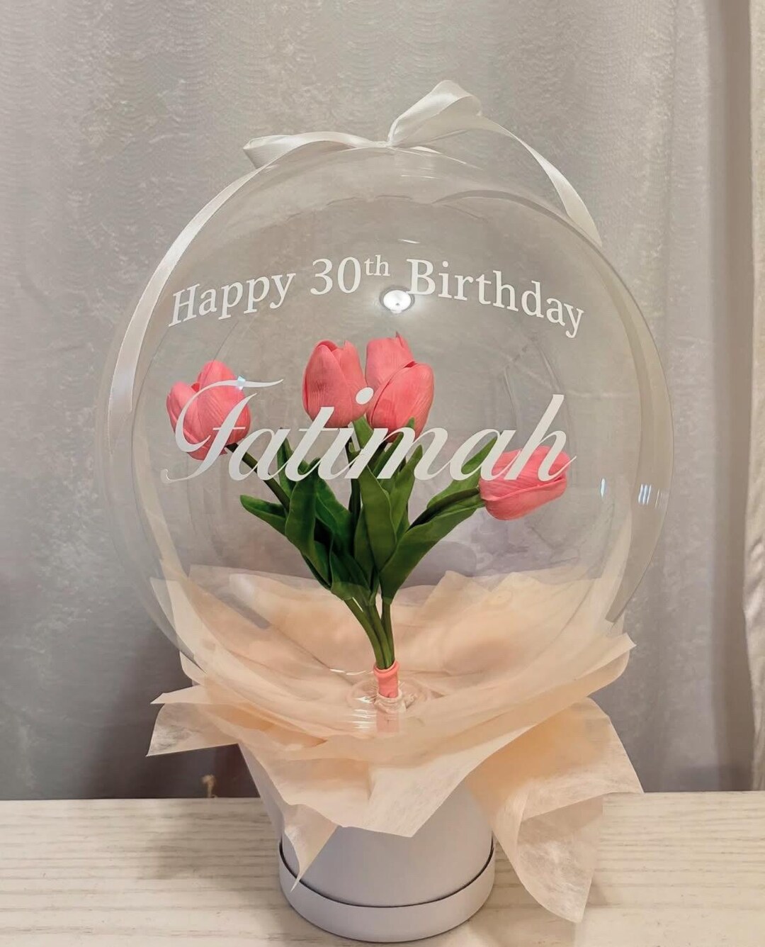 Personalized Pink Tulip Bobo Balloon Bouquet | Gift Box - Etsy