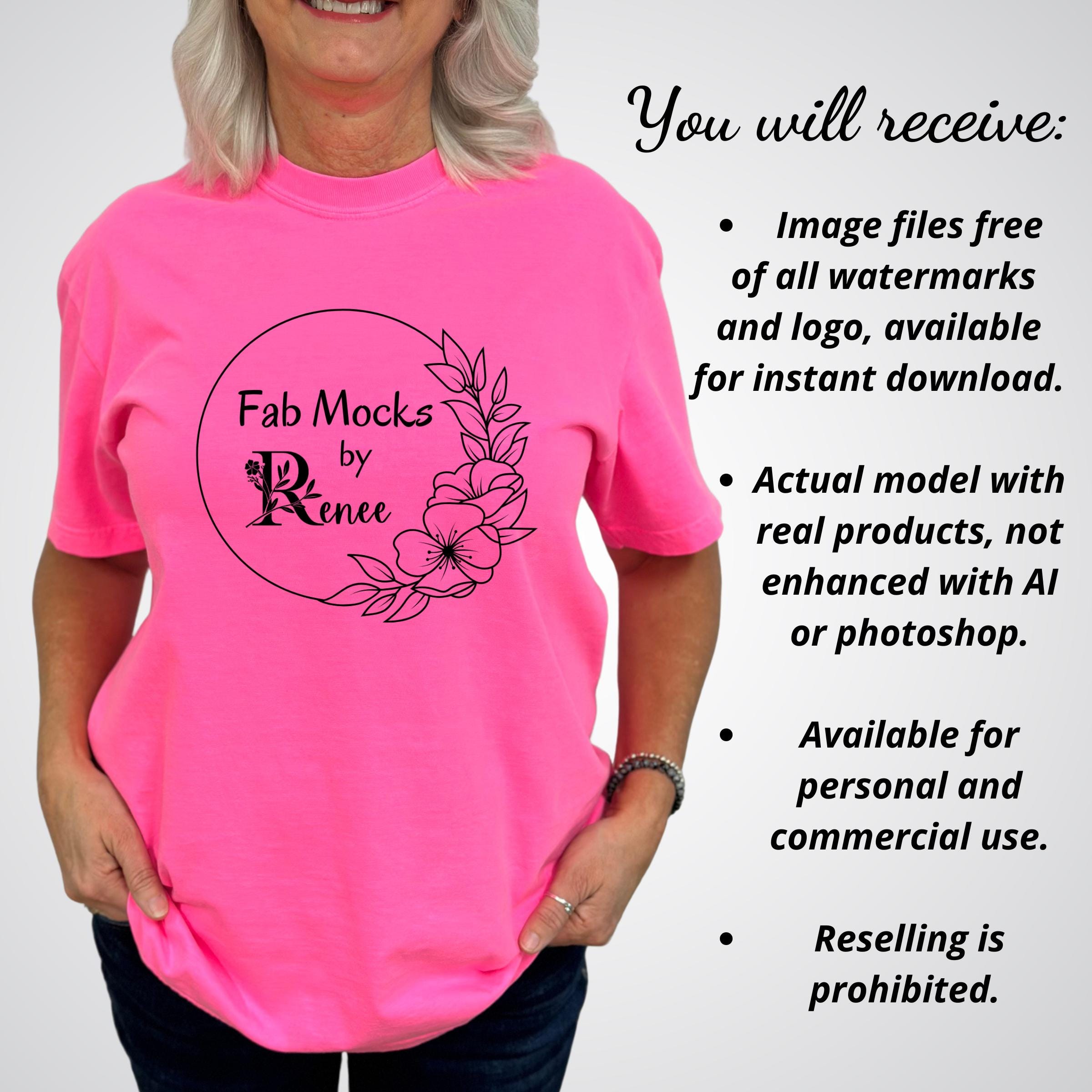 Comfort Colors 1717 Neon Pink Mockup, CC1717 Oversized Tee Horizonal ...