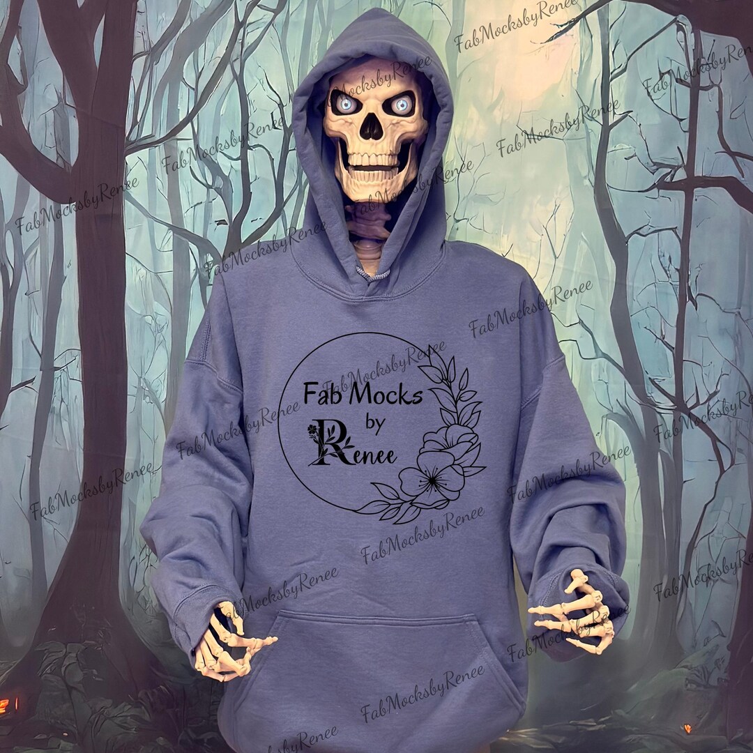 Indigo Blue Gildan 18500 Hoodie Mockup, Skeleton Model, Halloween ...