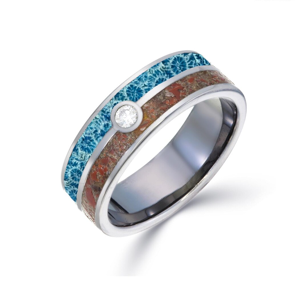 FOSSIL RING: T-rex & Fossilised Coral, Real Diamond. Alternative ...